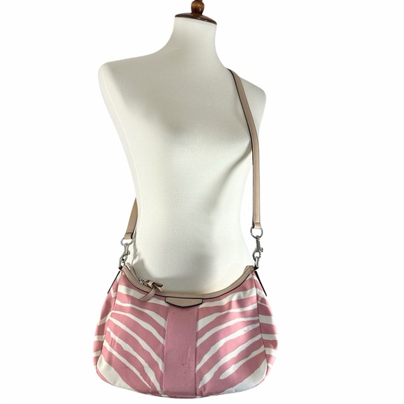 Coach | Bags | Coach Devin Pink Zebra Stripe Crossbody Hobo Bag Leather ...